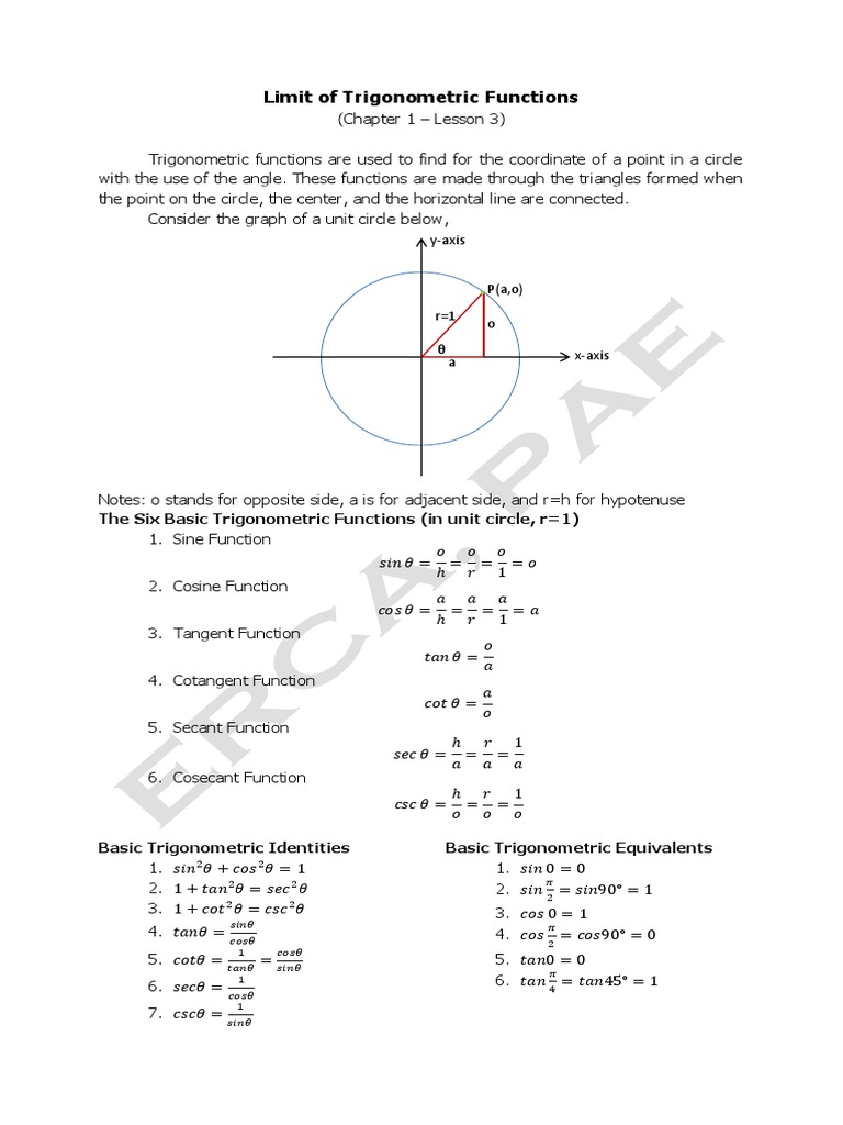 C1L3 - Limit of Trigonometric Functions | PDF