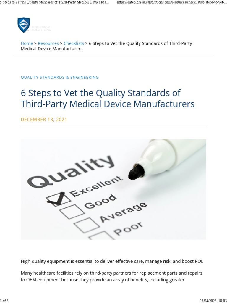 6 Steps To Vet The Quality Standards of Third-Party Medical Device ... 6 Steps To Vet The Quality Standards of Third-Party Medical Device ...
