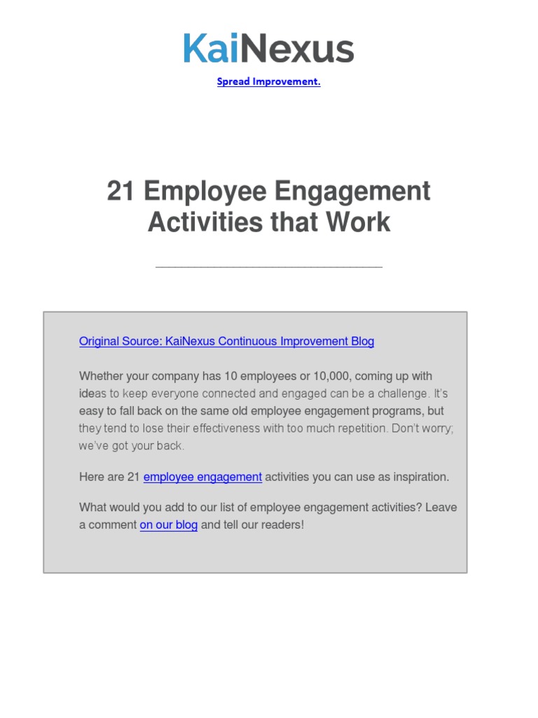 21 Effective Employee Engagement Activities | PDF