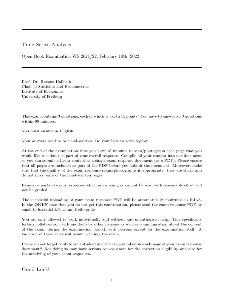 Exam - Time Series Analysis | PDF | Statistical Analysis | Teaching Mathematics