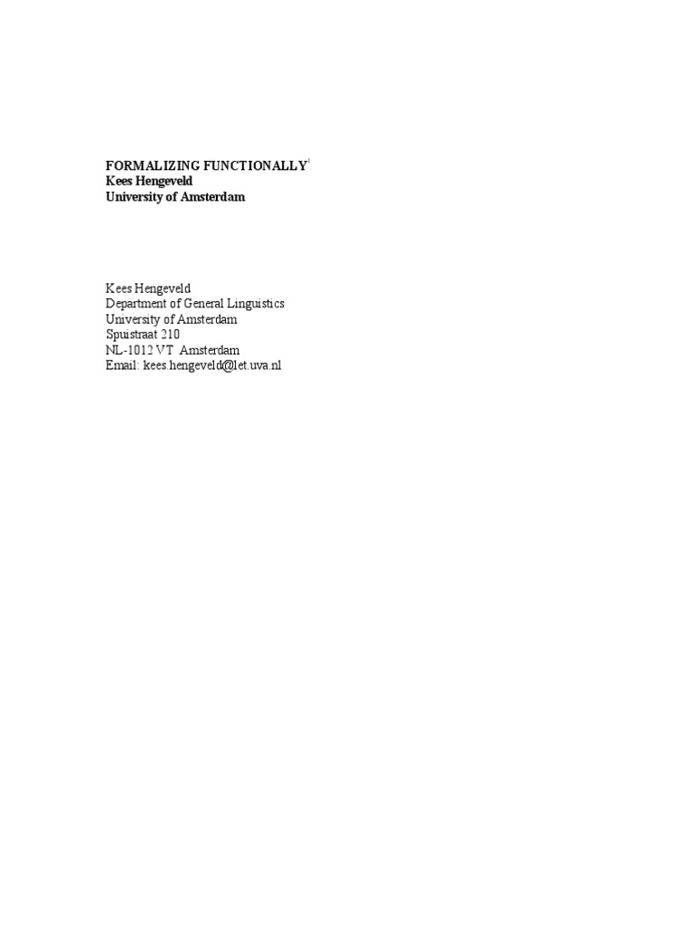 Formalizing Functionally Kees Hengeveld University of Amsterdam | PDF | Clause | Proposition