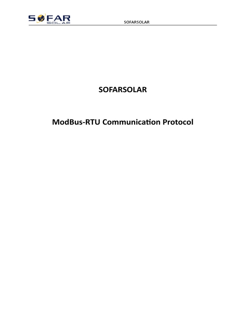 Modbus Rtu Communication Protocol For Sofarsolar Inverters