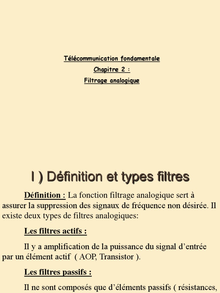 TF S4 Chapitre2 Filtrage Analogique | PDF | Filtre (électronique ...