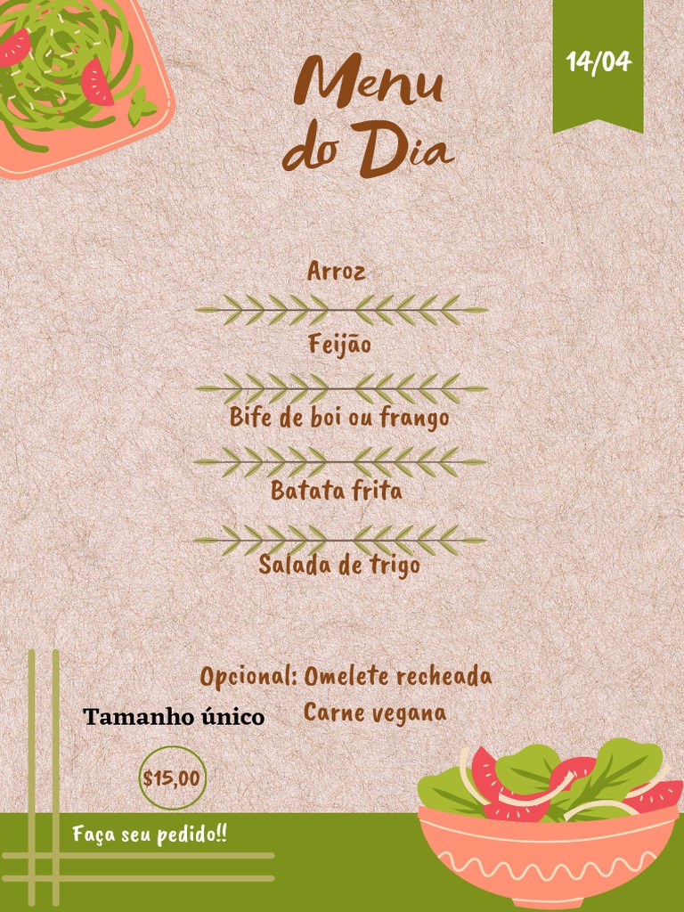 Menu Do Dia Pratos Salada Saudável Ilustrado Verde e Vermelho Cardápio ...