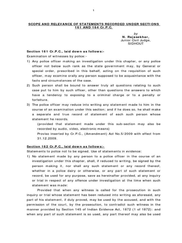 Scope of Statements Recorded Sec 161 and 164 | PDF | Witness | Confession (Law)