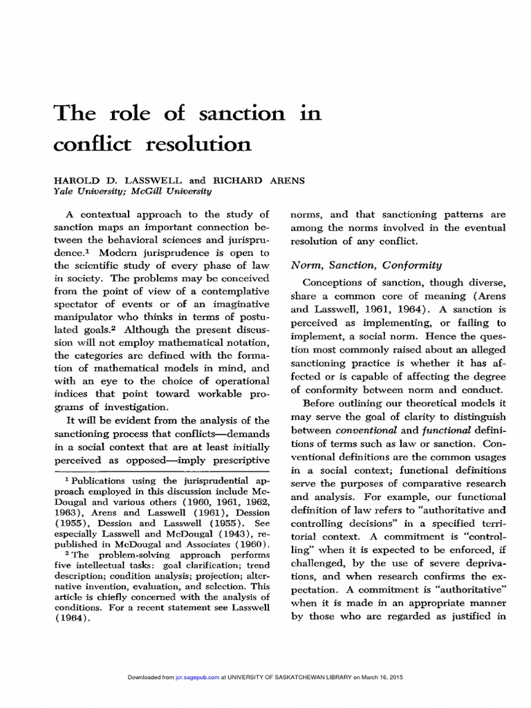 Lasswell1967 - The Role of Sanction in Conflict Resolution | PDF | Mind ...