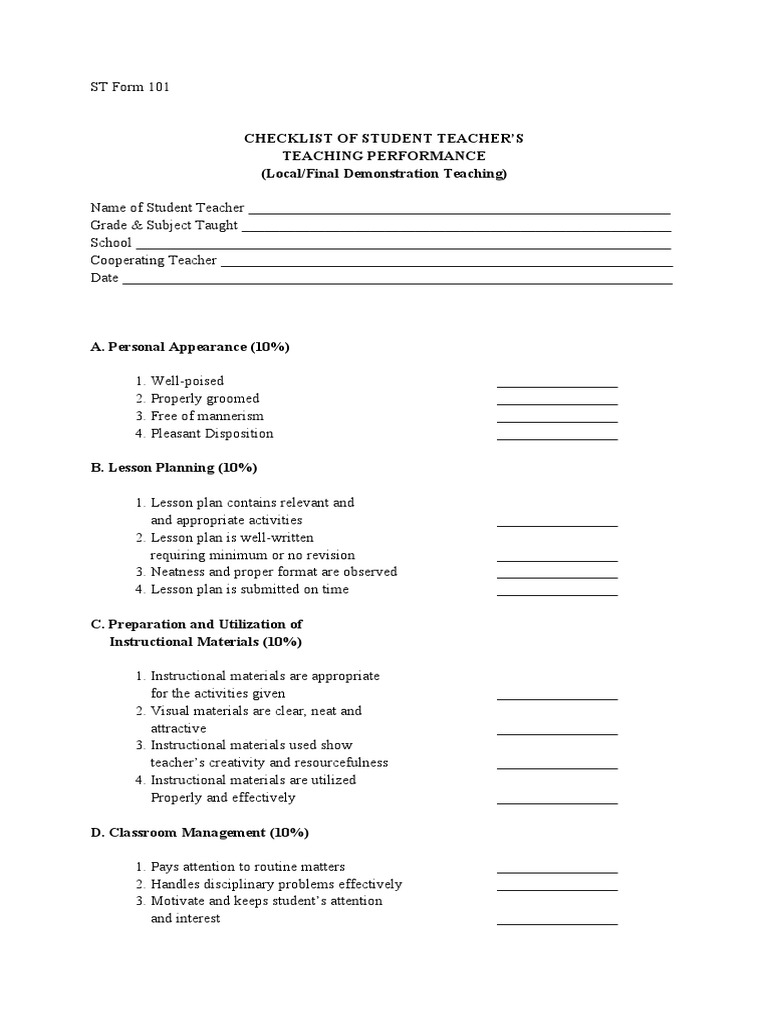 ST Form 101 | Download Free PDF | Lesson Plan | Teachers
