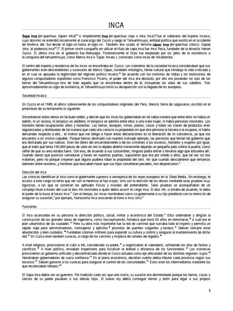 Historia y Poder de los Sapa Incas | PDF | Imperio Inca | Perú
