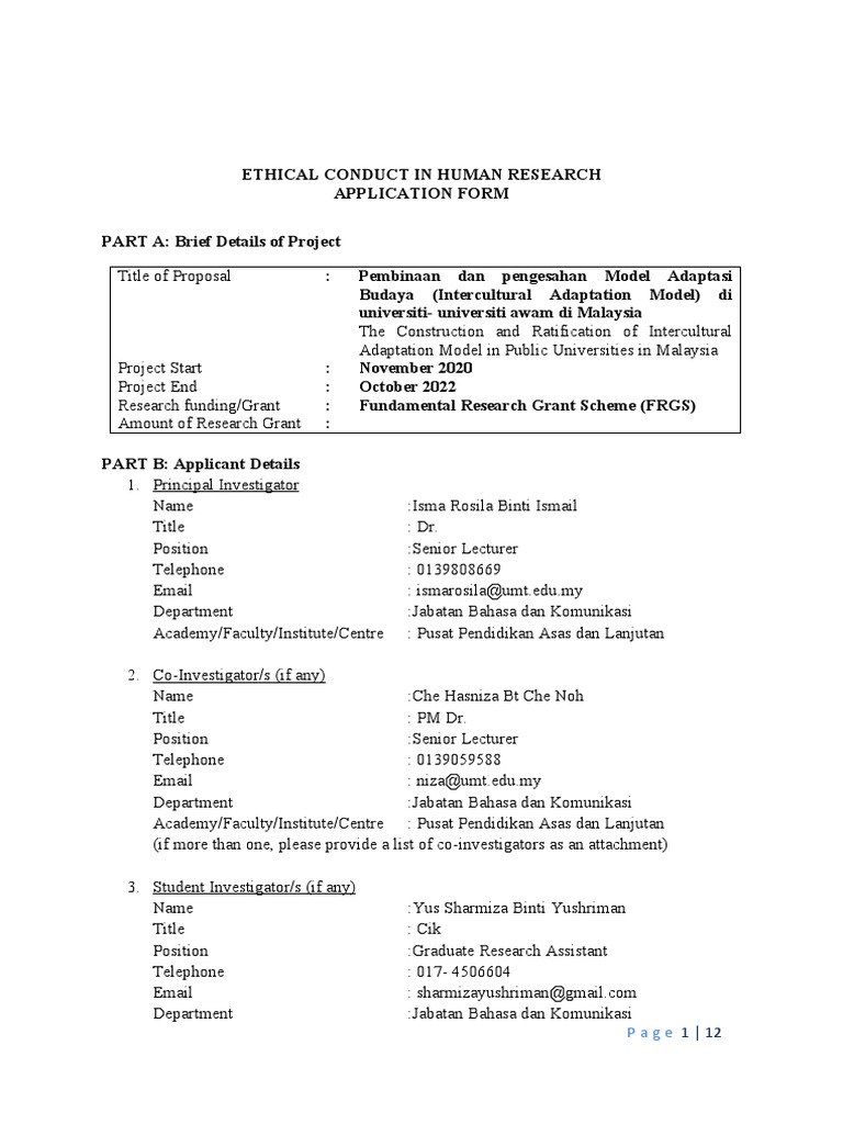 Human Ethics Application Form UMT | PDF | Risk | Conflict Of Interest