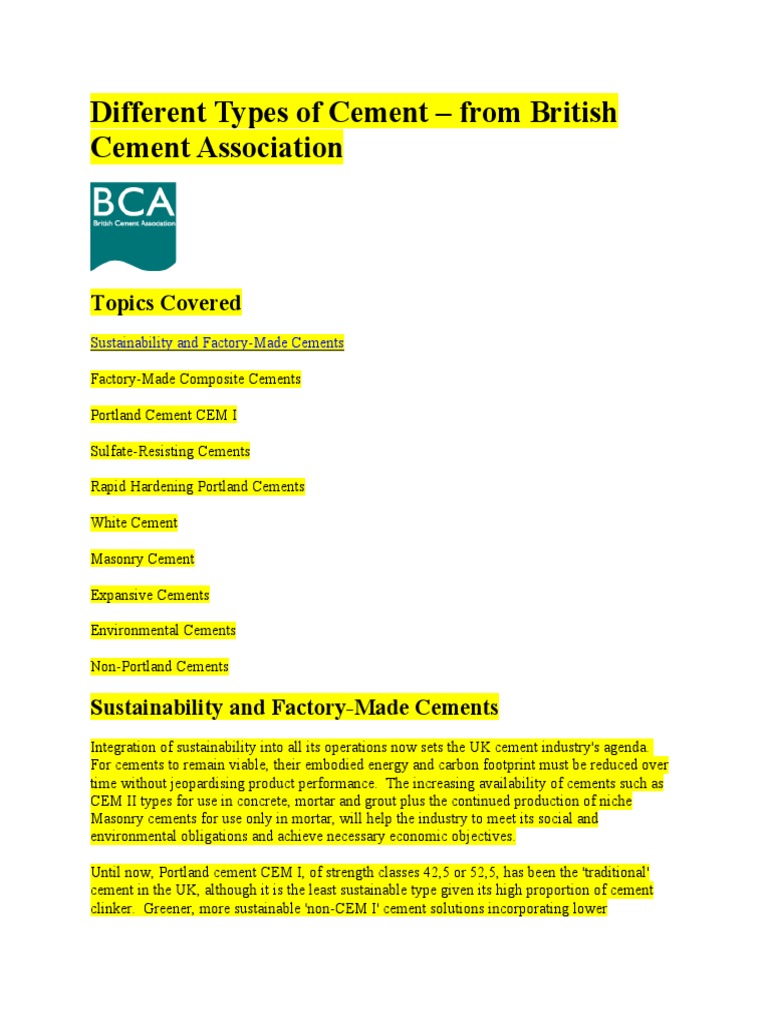 Different Types of Cement | PDF | Cement | Concrete