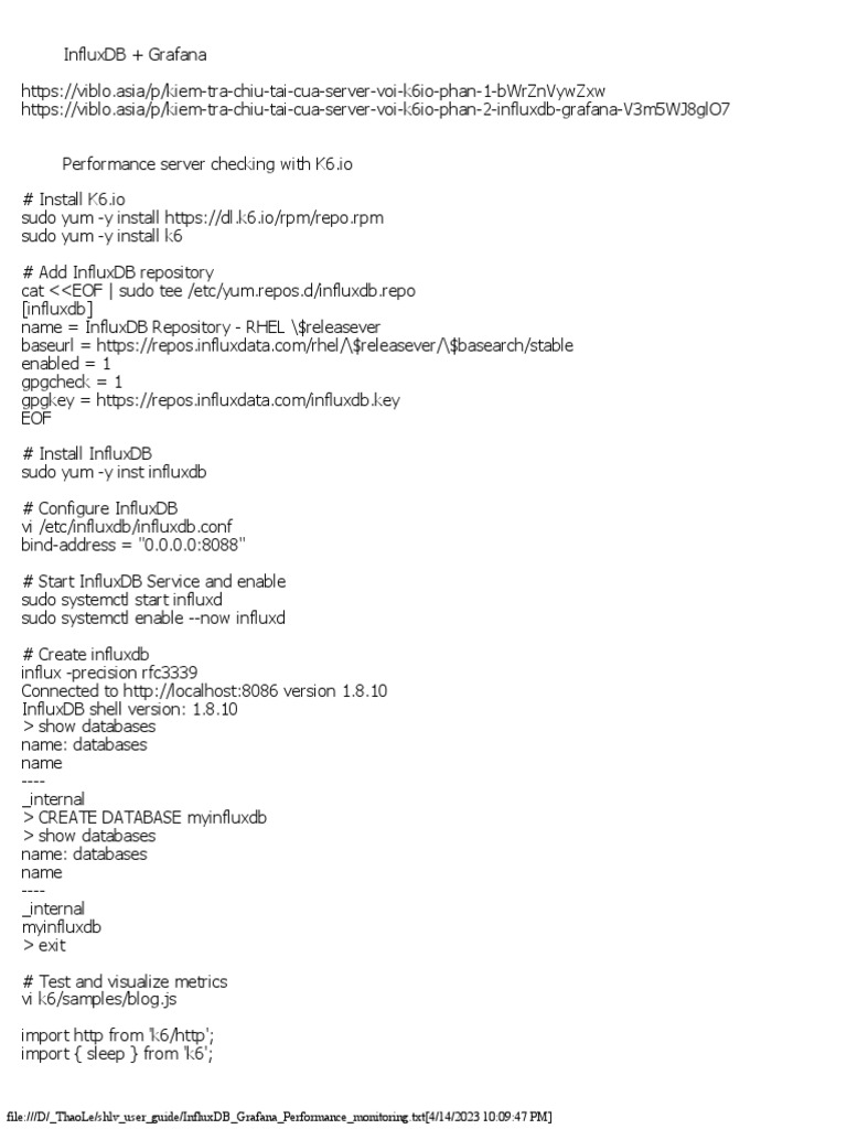 Influxdb Grafana Performance Monitoring Pdf Computer Engineering Computing