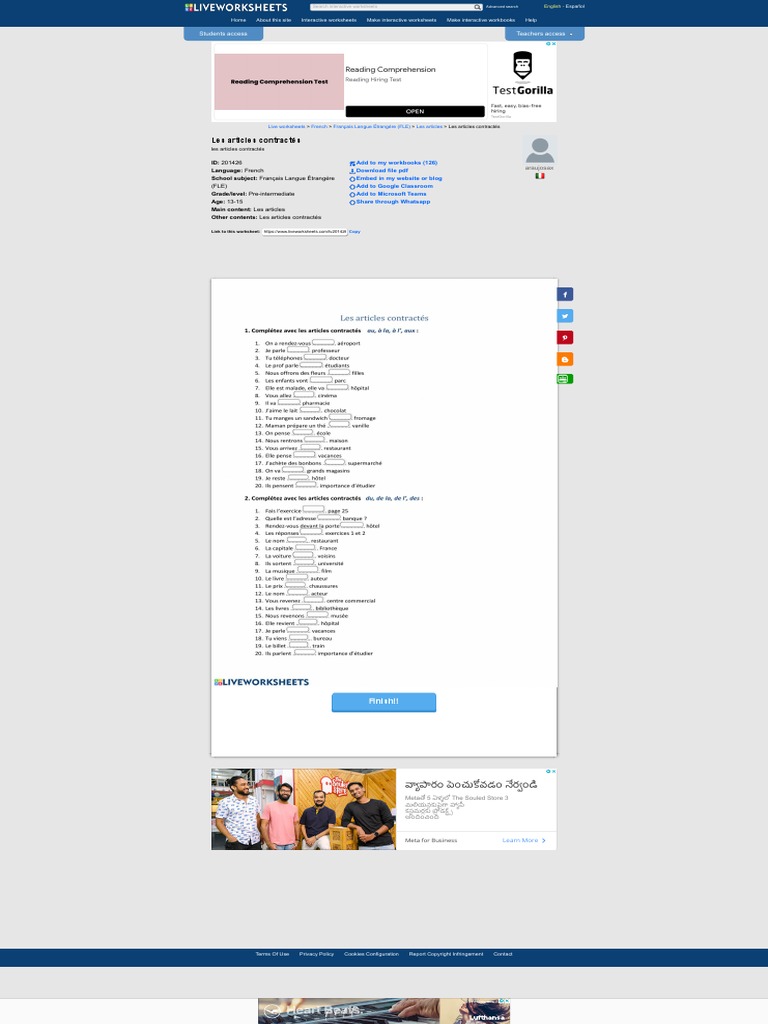 Les Articles Contractés Worksheet | PDF | Software | Computing