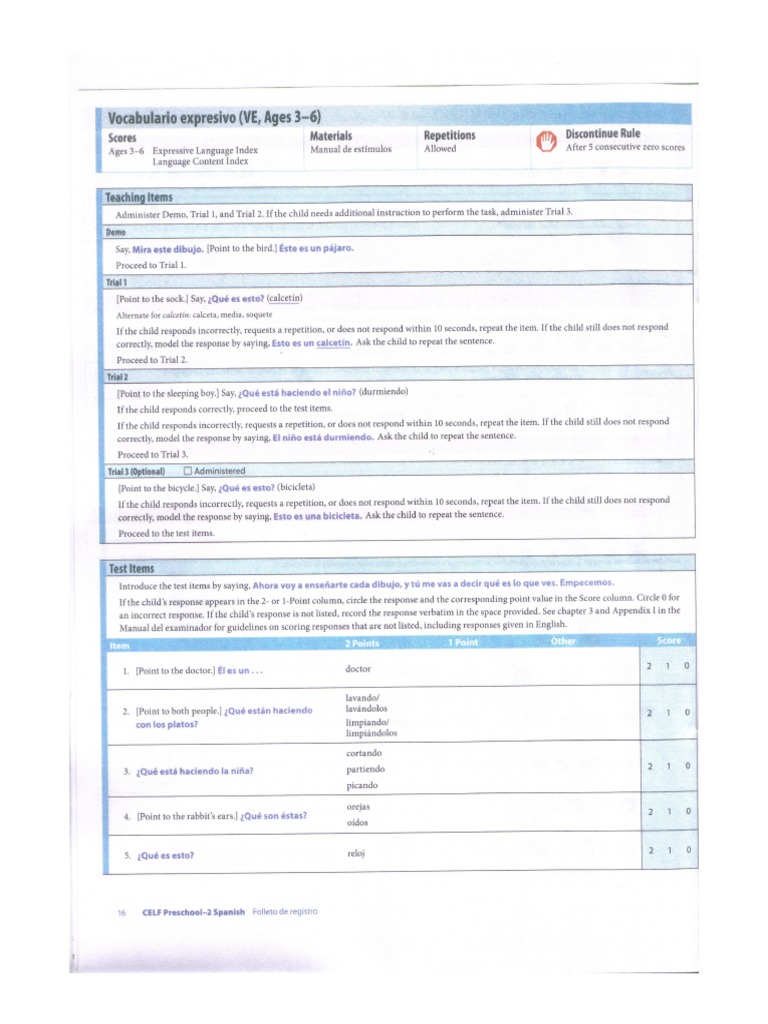 Protocolo Celf Preeschool - 2 de 2 | PDF