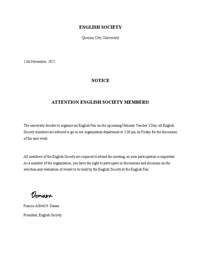 Notice of Meeting example | PDF