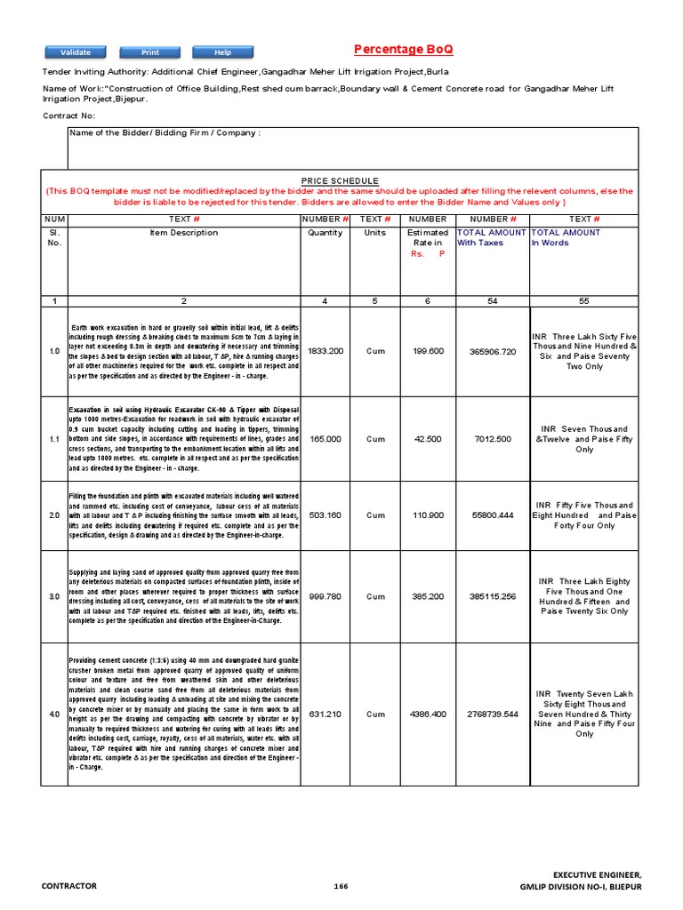 Percentage Boq: Validate Print Help | PDF | Concrete | Civil Engineering