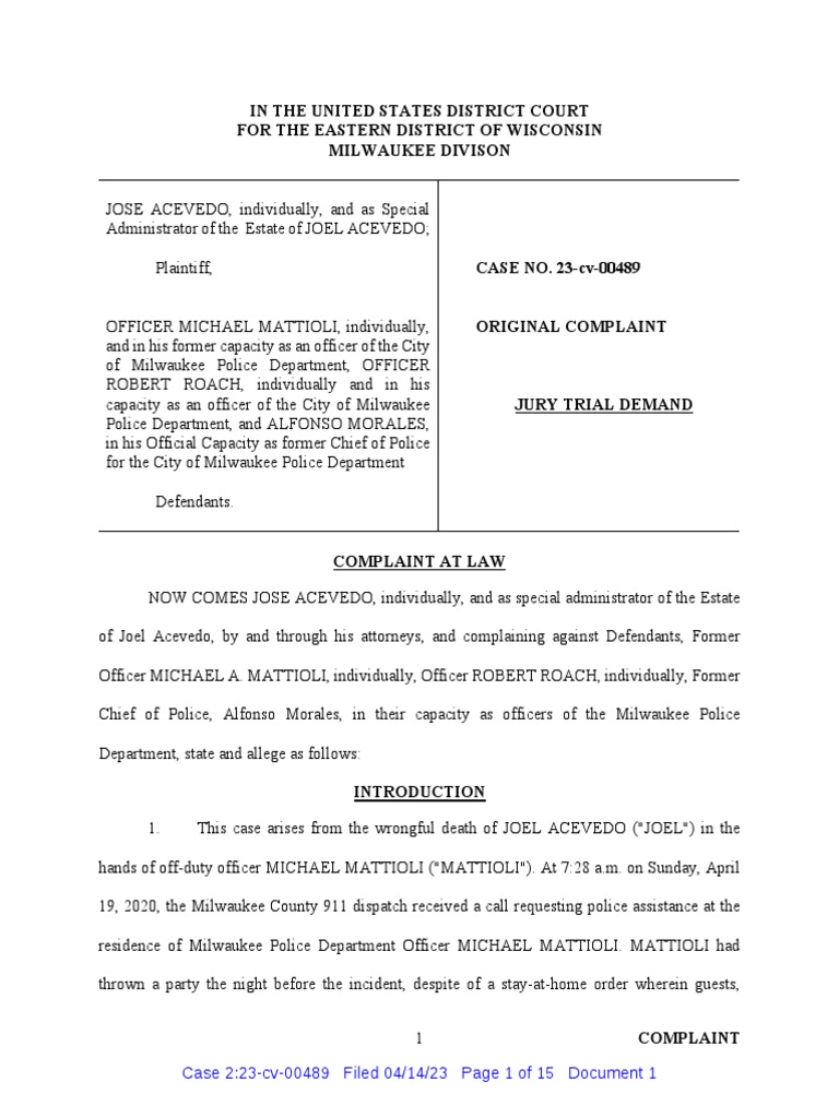 Filed Complaint-Acevedo v. Mattioli Et Al | PDF | Damages | Punitive Damages