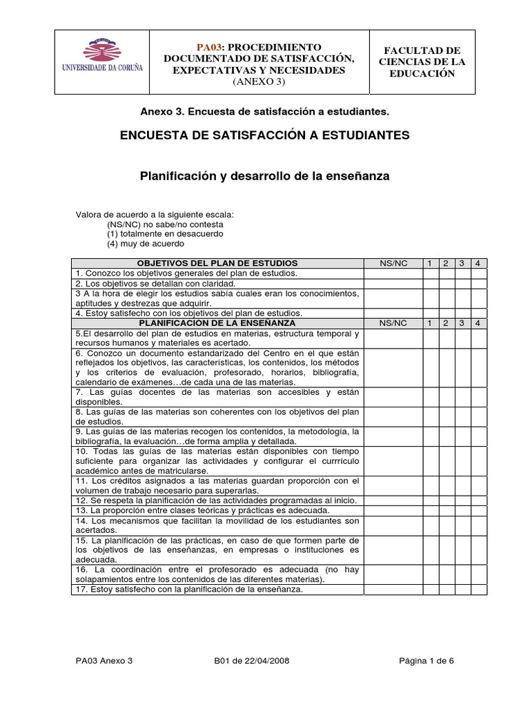 Encuesta de Satisfacción Estudiantil | PDF | Maestros | Plan de estudios