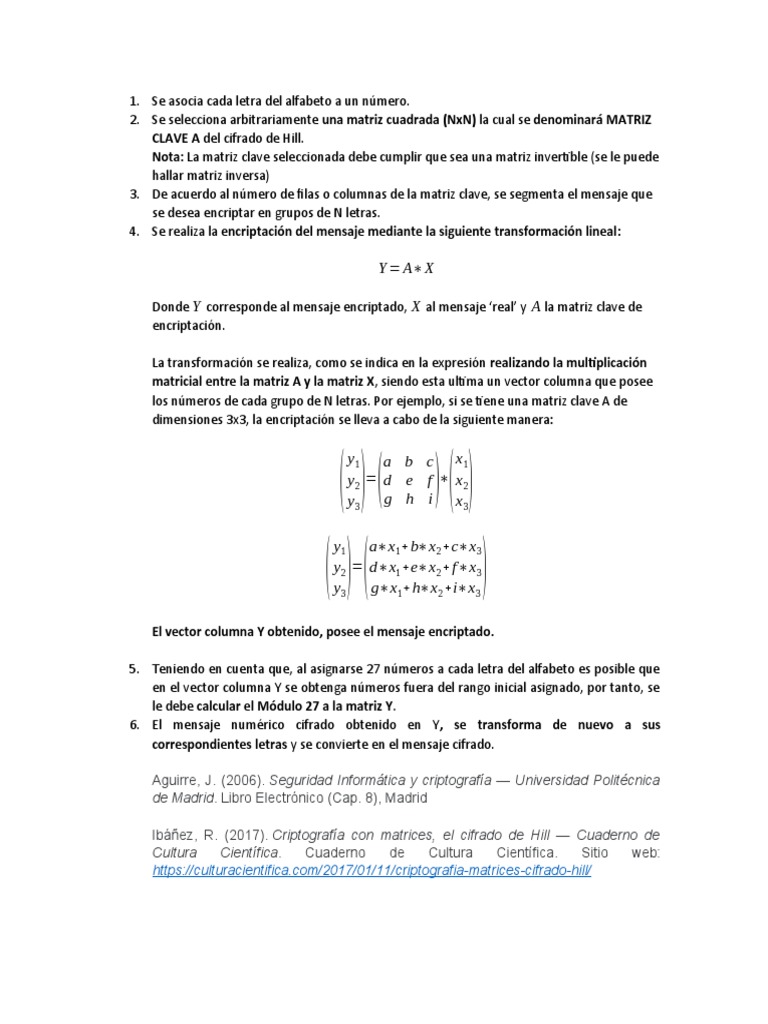 Ejercicio - POLI - Algebrea - Definicion - Cifrado Hill - Solucion | PDF