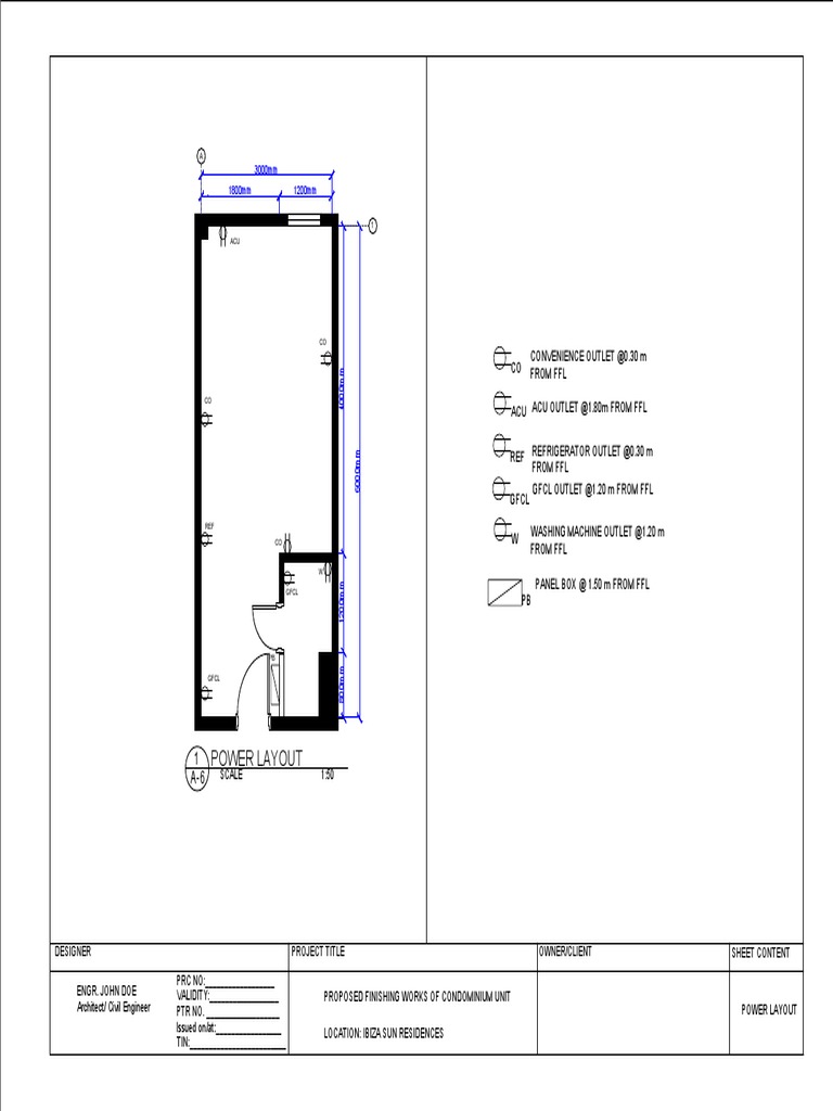 Power Layout: CO Convenience Outlet @0.30 M From FFL Acu Outlet @1.80M ...