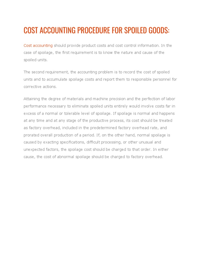Cost Accounting For Spoiled Goods | PDF