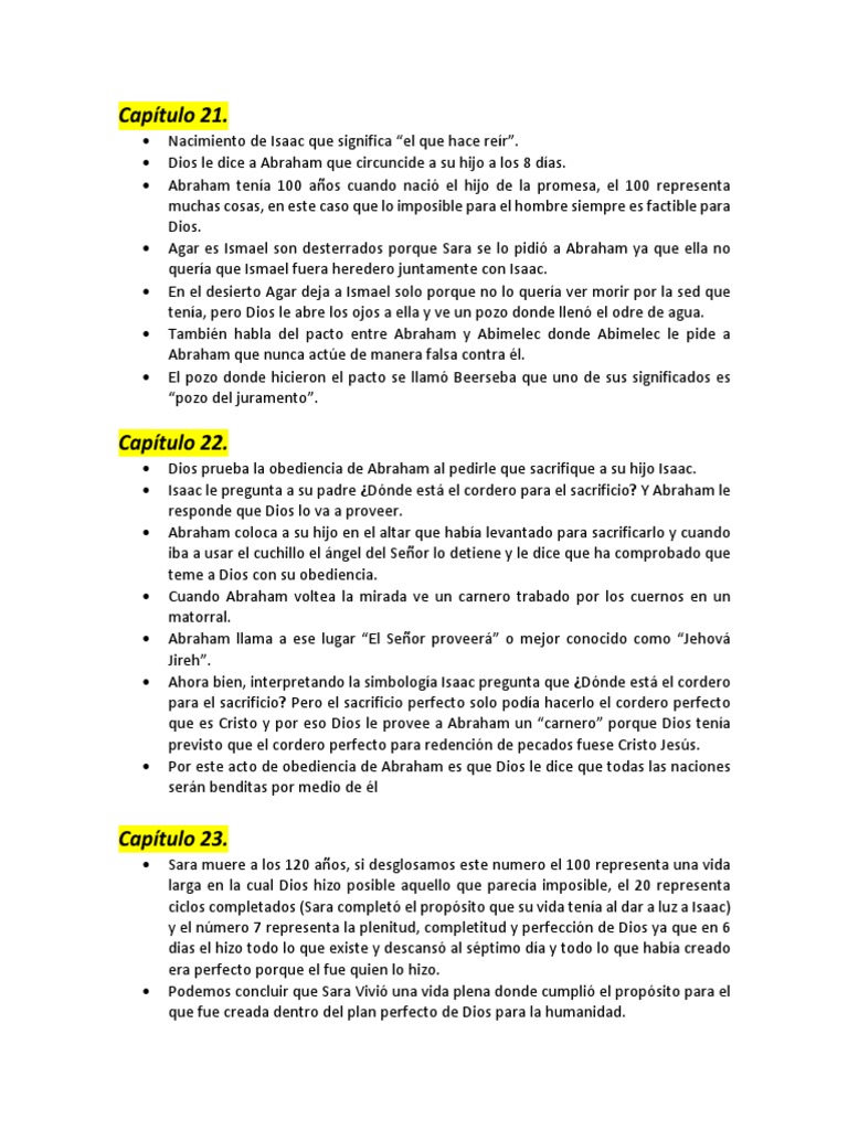 Resumen Capitulos 21, 22 y 23 Génesis | PDF | Abrahán | Ismael