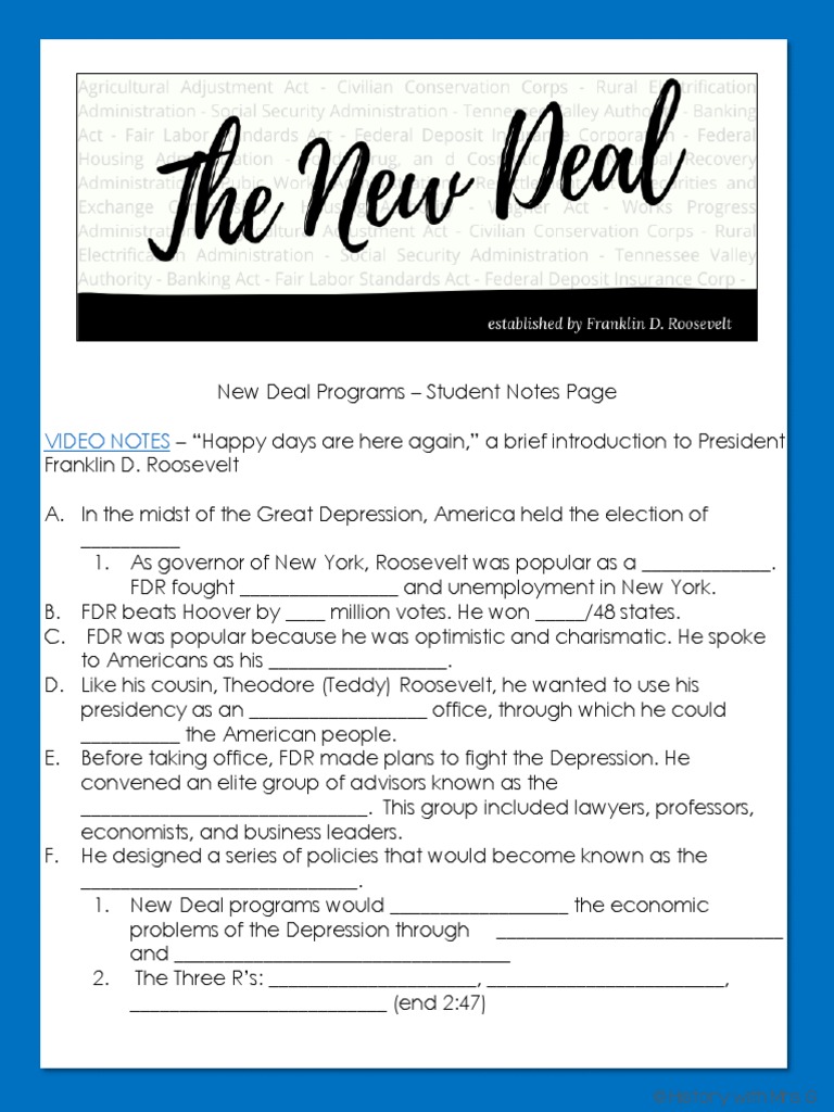 4 - New Deal Programs in Georgia - Scenarios - GSE SS8H8 E | PDF | New ...