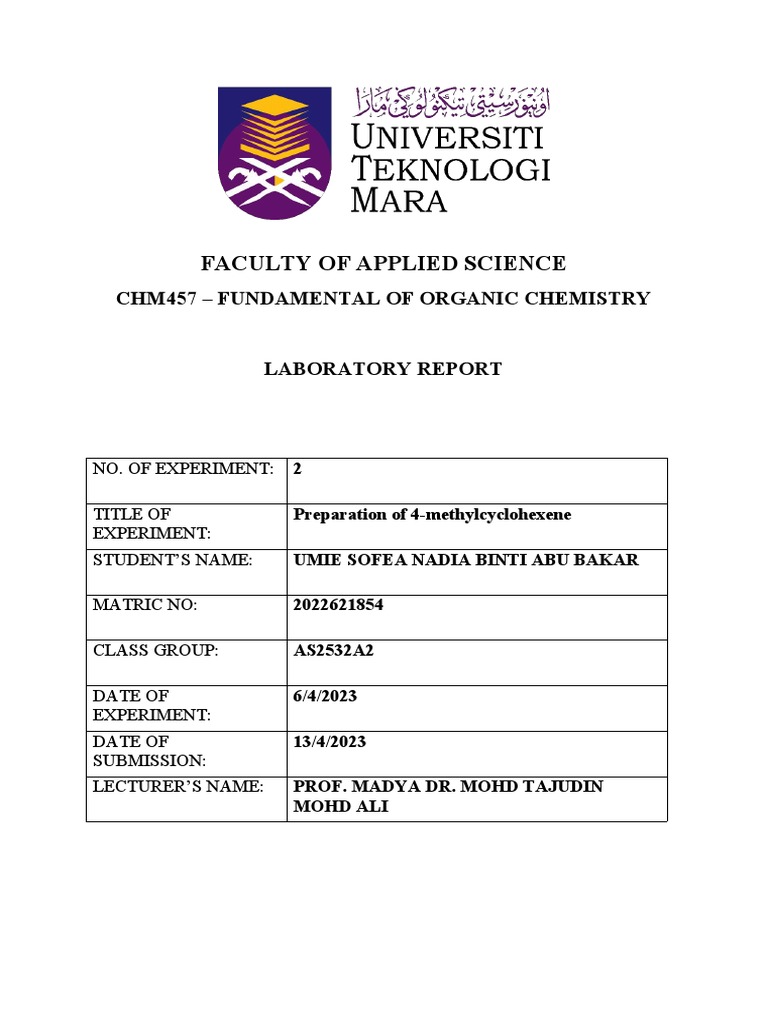 Chm457 Experiment 2 | PDF | Distillation | Acid