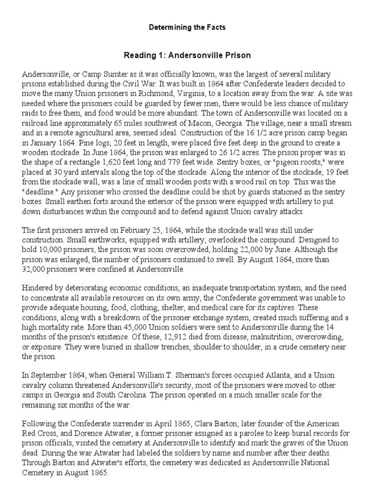 Andersonville Prison Reading and Questions | PDF