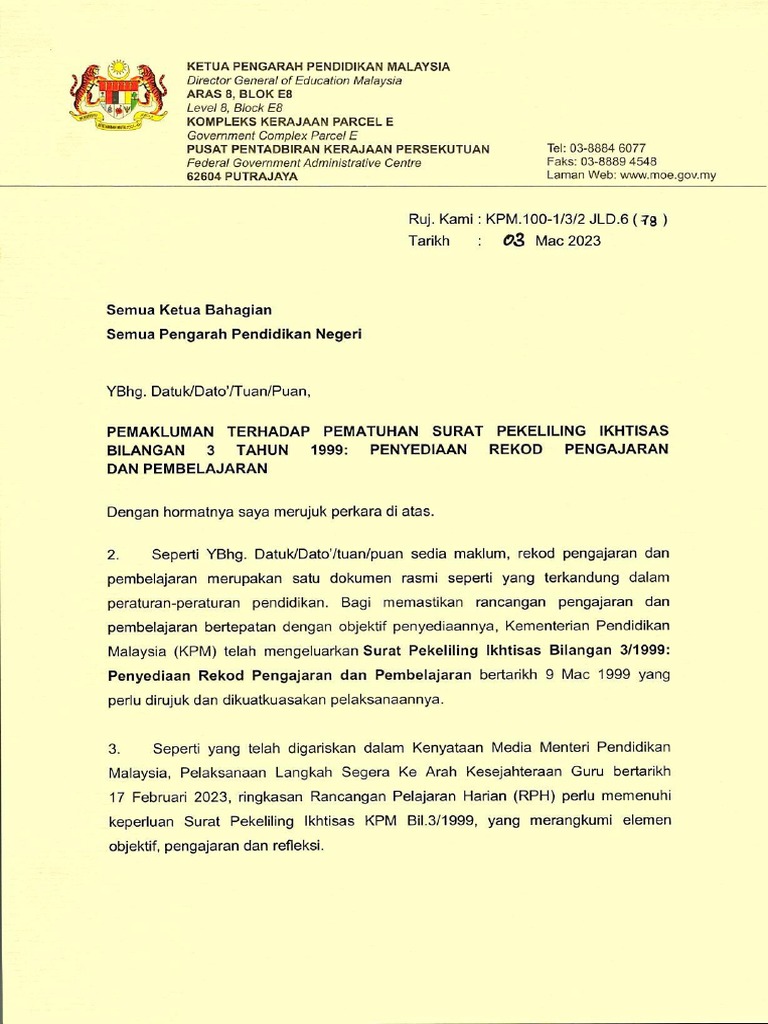 PEMAKLUMAN - PEMATUHAN SPI BIL 3 - 1999 PENYEDIAAN REKOD PDP | PDF