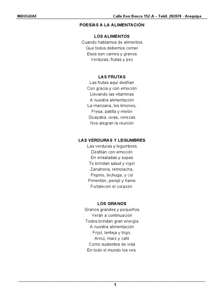 Poesias A La Alimentacion1 | PDF | Alimentos | Vegetales