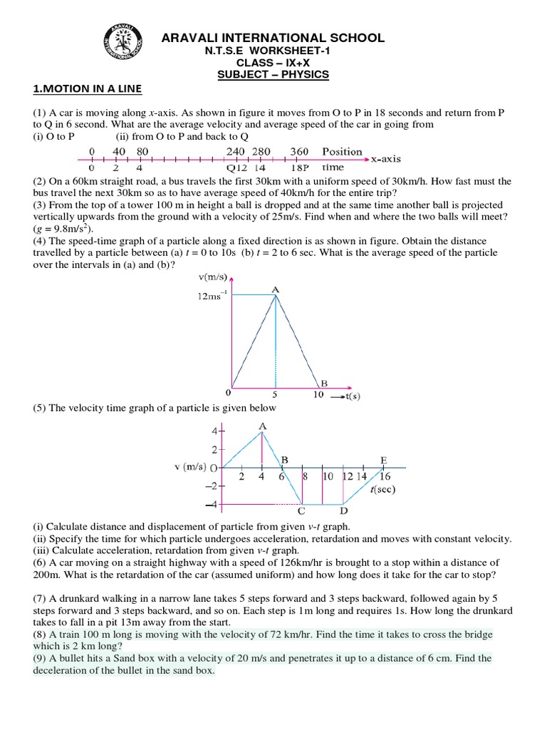 NTSE PHYSICS Worksheet 1 | PDF | Acceleration | Velocity