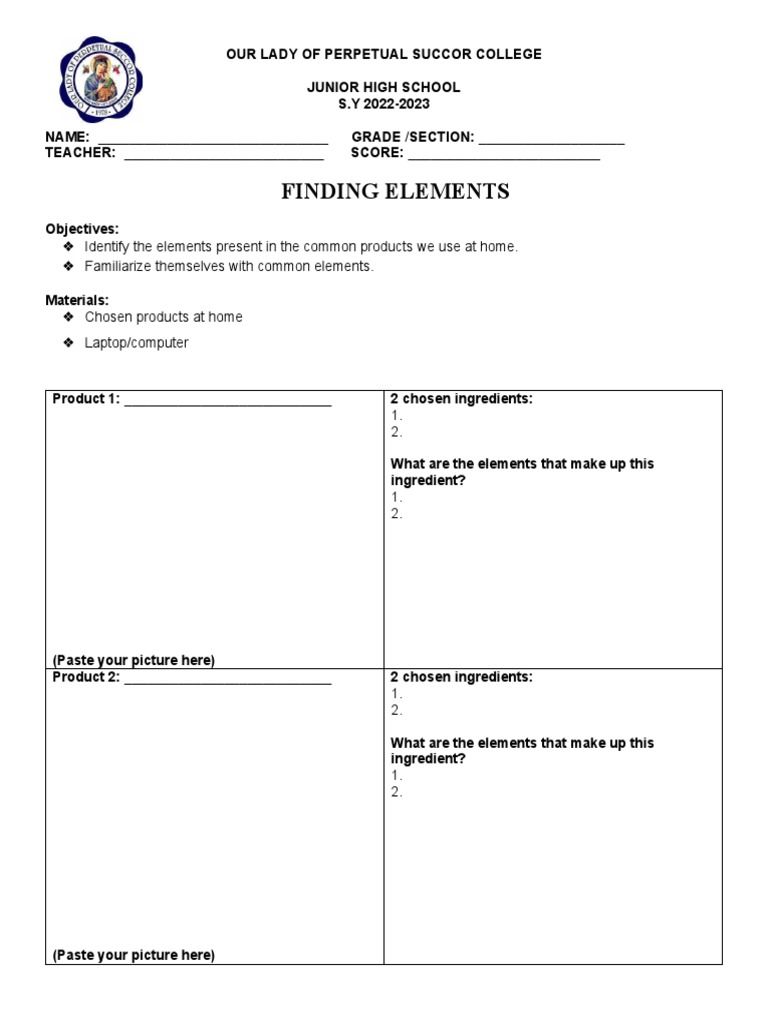 Finding Elements Template Pdf Secondary Education High Schools And Secondary Schools 