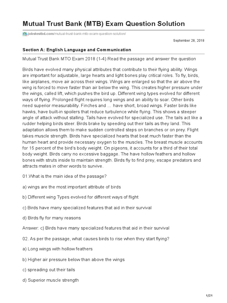 MTB Exam Question Solutions 2018 | PDF | Birds | Prices