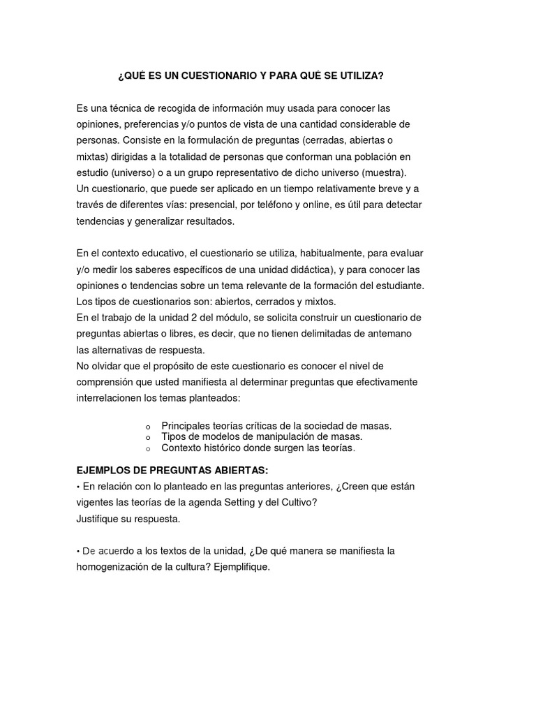 Qué Es Un Cuestionario y para Qué Se Utiliza | PDF