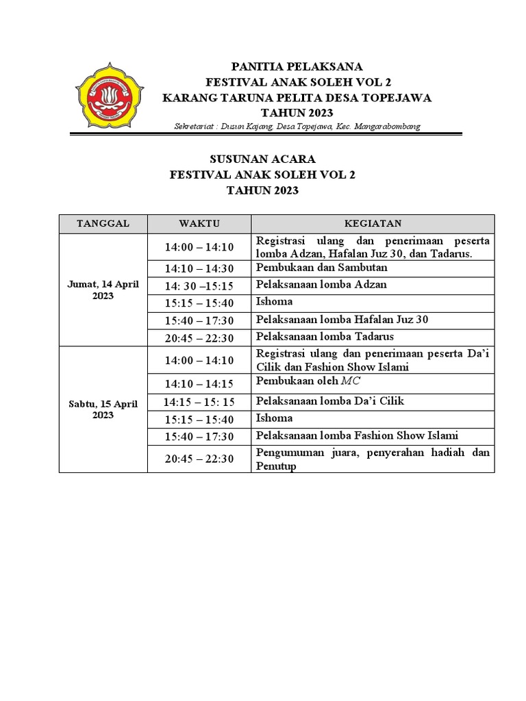 RUNDOWN ACARA | PDF