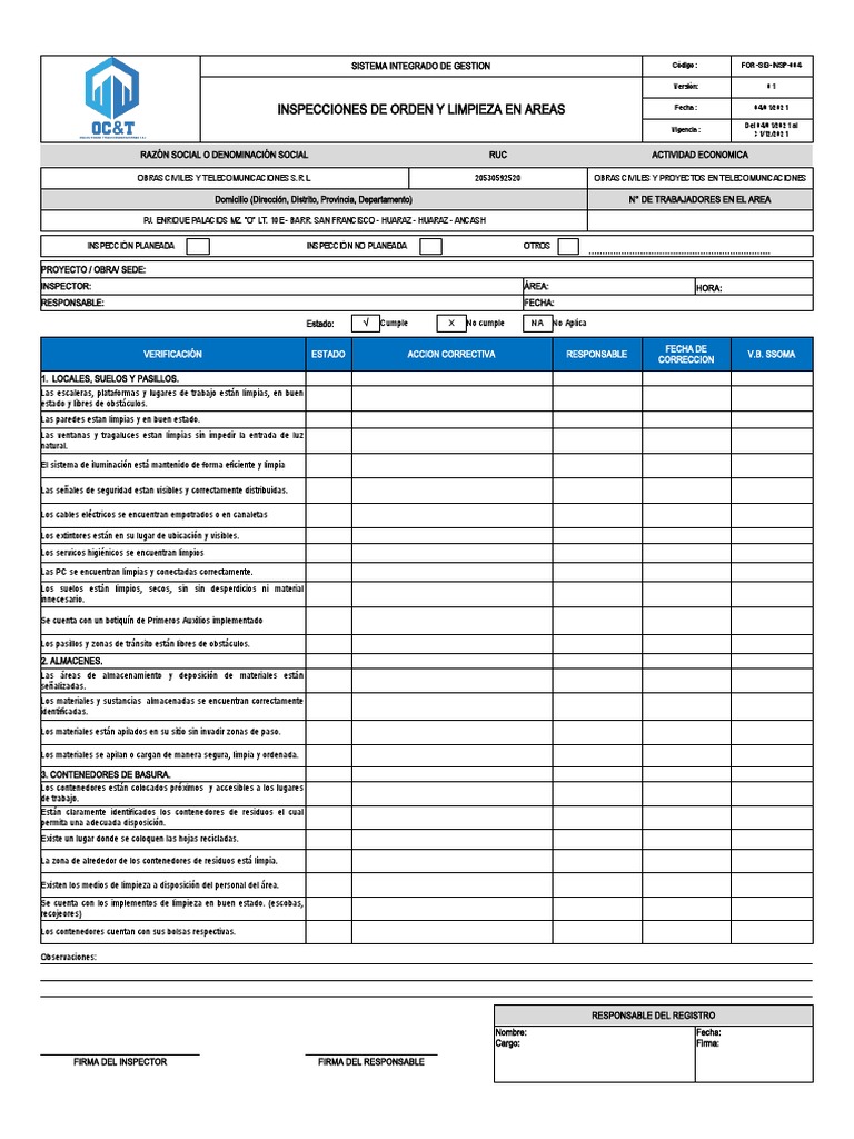 Check List - Orden y Limpieza 2 | PDF | Residuos