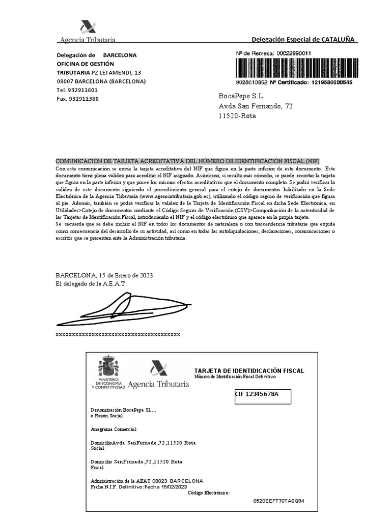 Tarjeta de Identificación Fiscal NIF | PDF | Gobierno