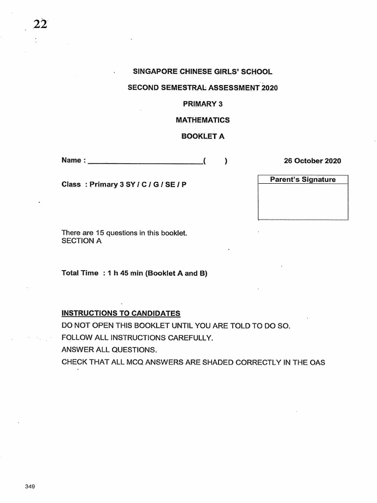 P3 Maths SA2 2020 SCGS Exam Papers | PDF