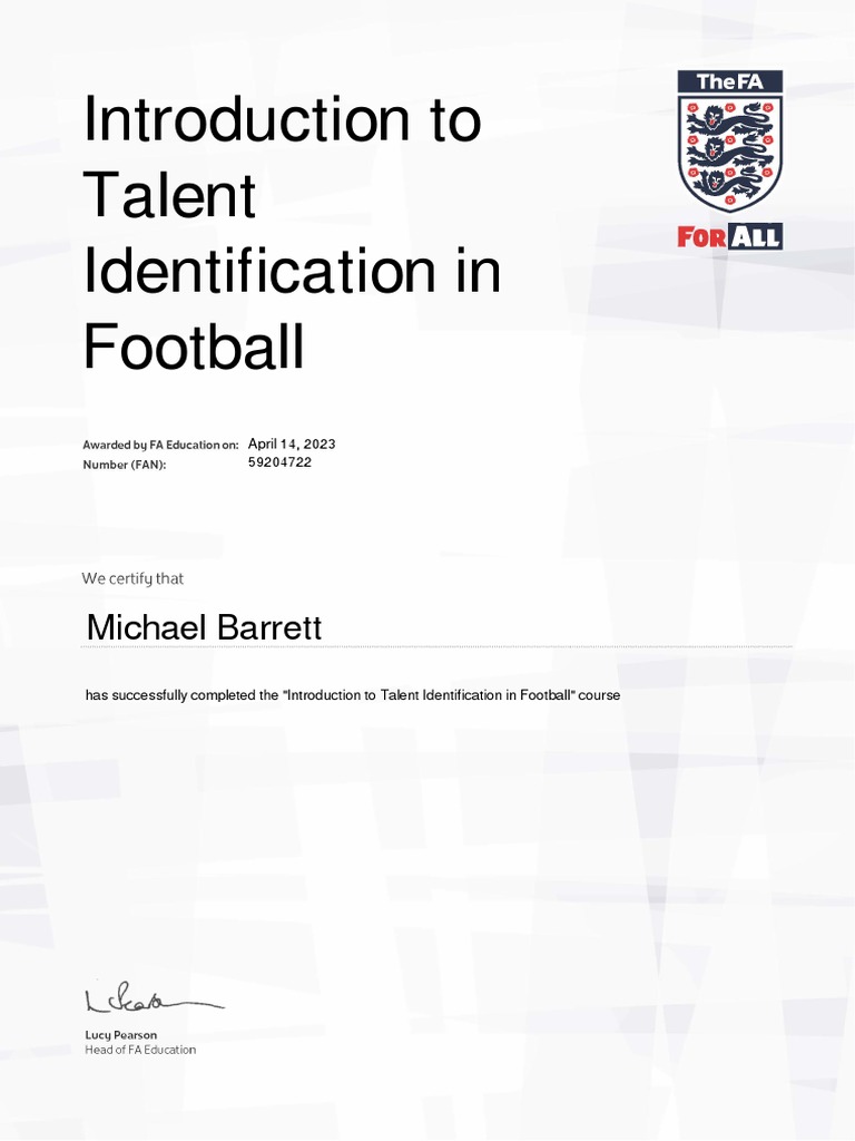 Introduction To Talent Identification in Football - The FA Level 1 in ...