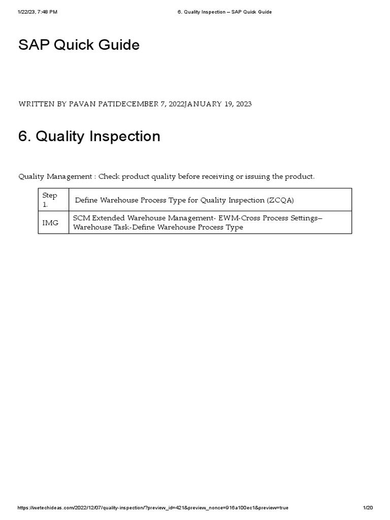 Quality Inspection - SAP Quick Guide | PDF | Version Control | Warehouse