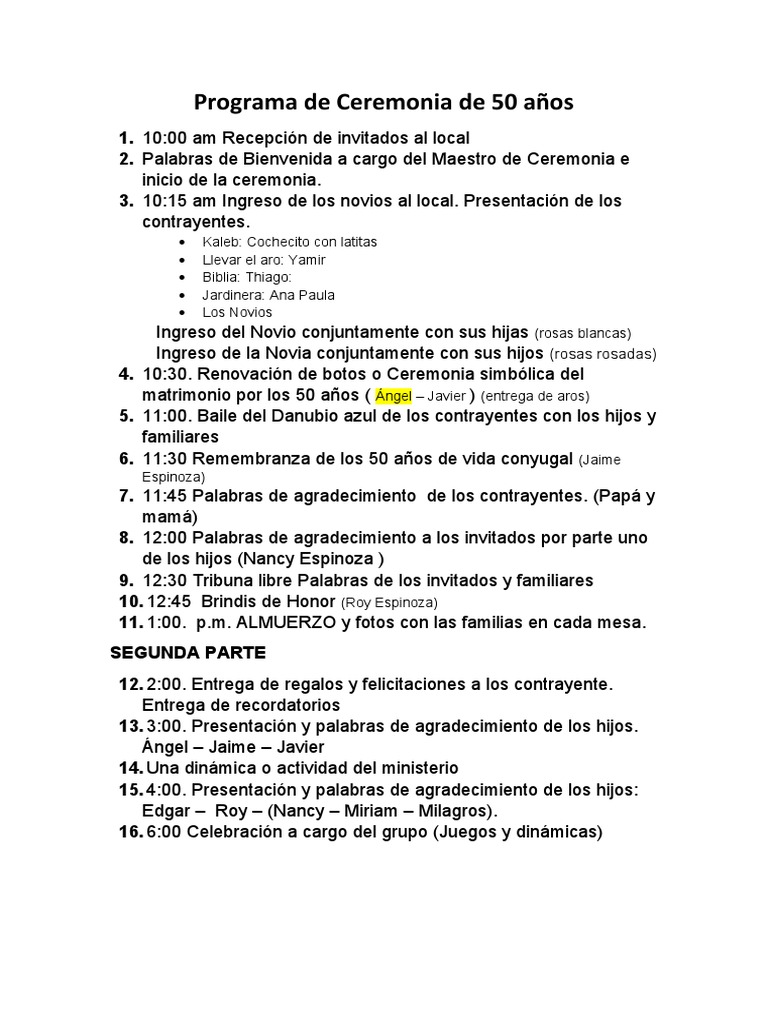 Programa de Ceremonia de 50 Años | PDF