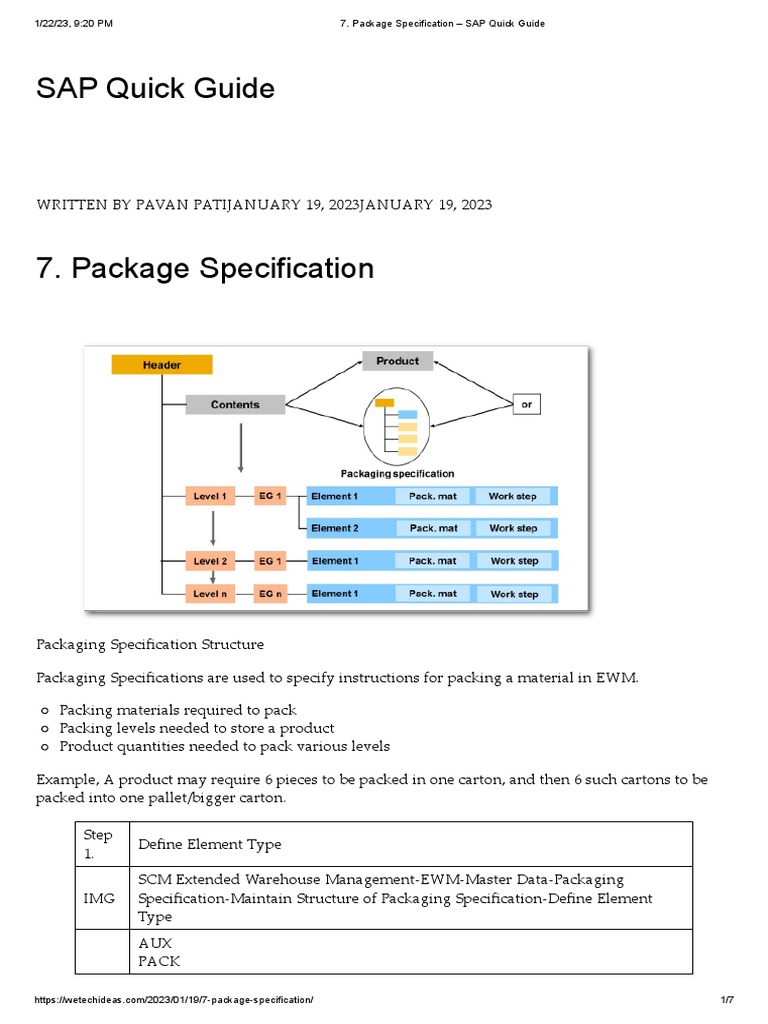 Package Specification - SAP Quick Guide | PDF | Packaging And Labeling | Warehouse