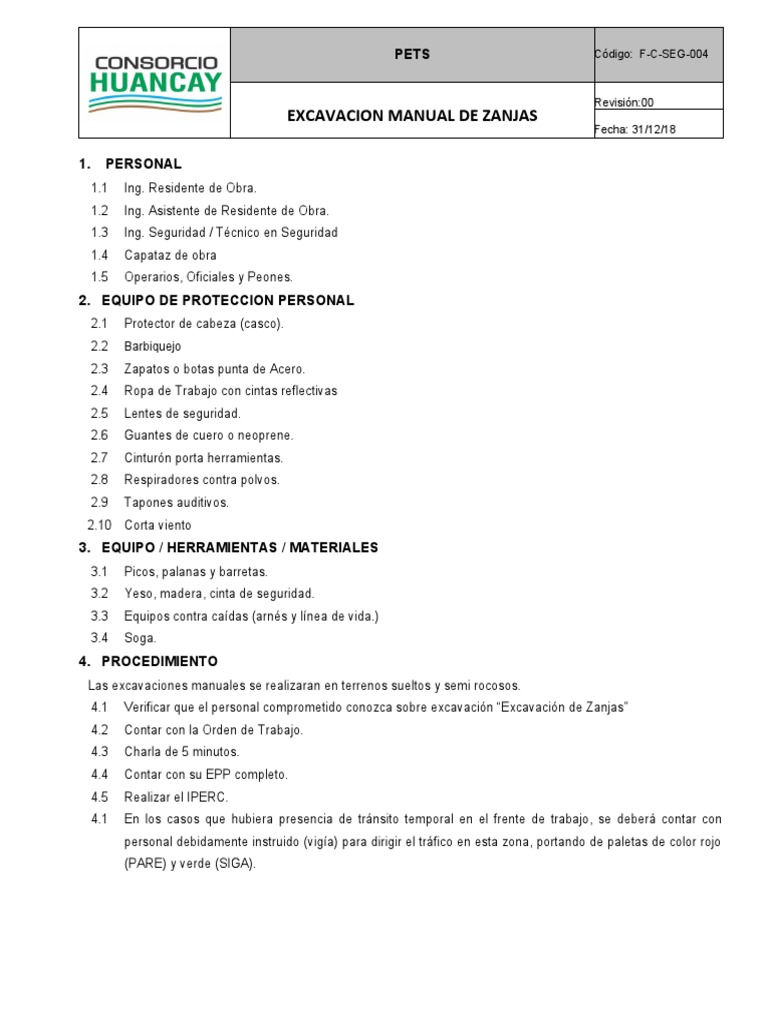 PETS-C-OC-004 Excavacion Manual de Zanjas. | PDF