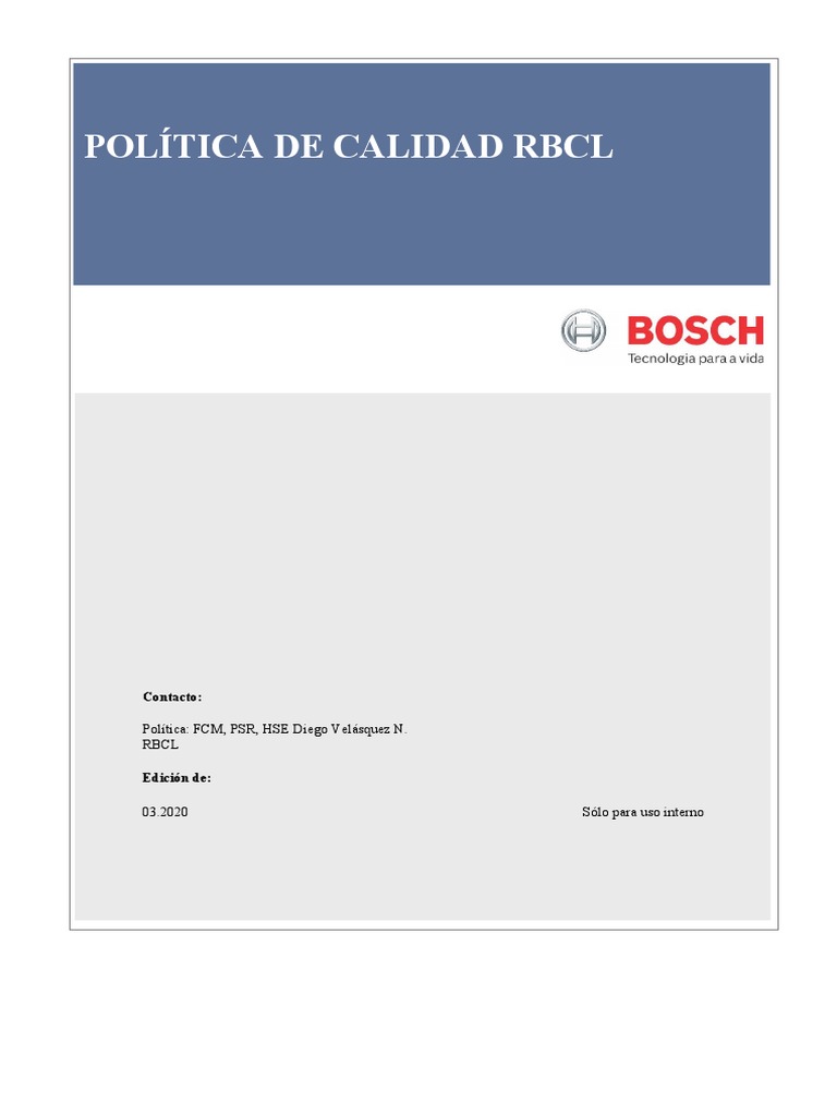 Politica Calidad - Bosch | PDF | Calidad (comercial) | Negocios económicos