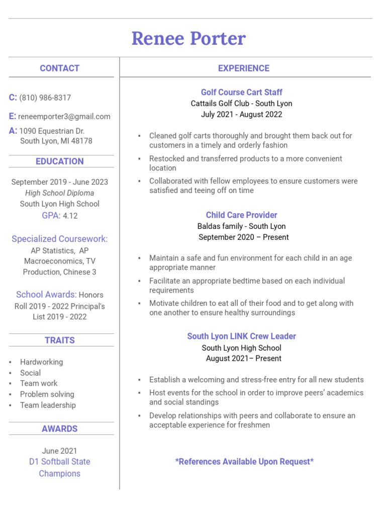 Renee Porter Resume | PDF | Psychology
