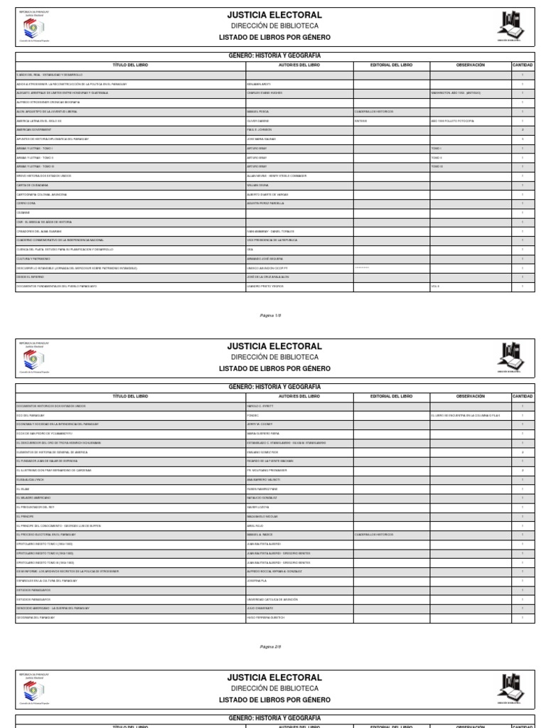Justicia Electoral: Listado de Libros Por Género | PDF | Paraguay | Impresionismo