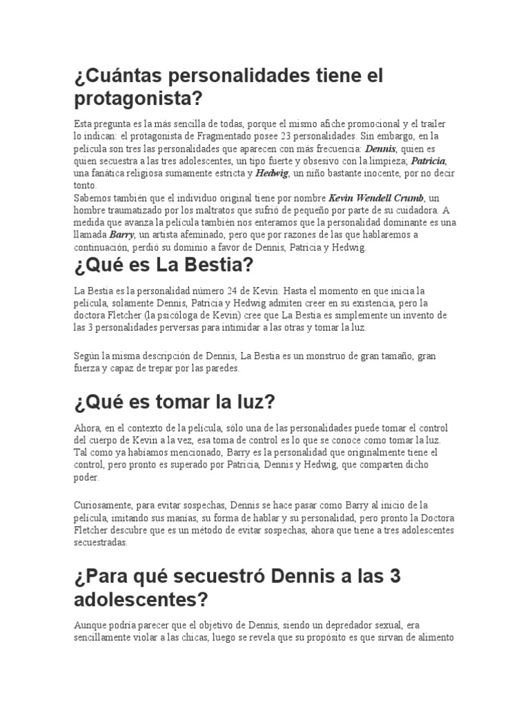 Cuántas Personalidades Tiene El Protagonista | PDF