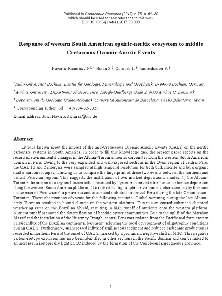 Response of Western South American Epeiric-Neritic Ecosystem - Navarro ...
