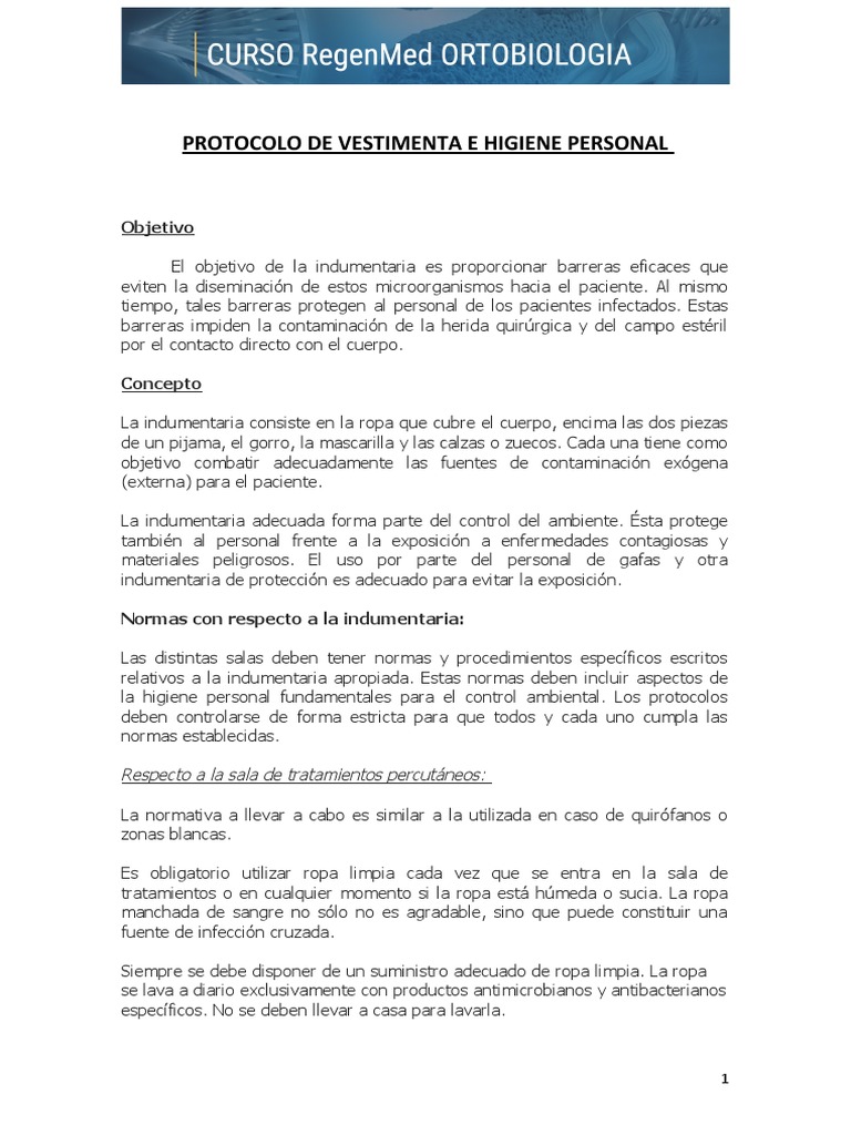 Protocolo de Vestimenta E Higiene Personal: Objetivo | PDF | Ropa | Herida