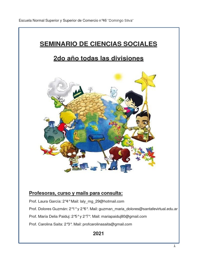 Seminario de Ciencias Sociales 2do Año Todas Las Divisiones: Profesoras, Curso y Mails para ...